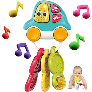 Yiosion Baby Musical Rattle Teether Set, Shaker, Grab and Spin Rattle, Early Educational FunKeys Toy Car Keychain with Light and Sounds, Gift for 3, 6, 9, 12 Month Infant Newborn