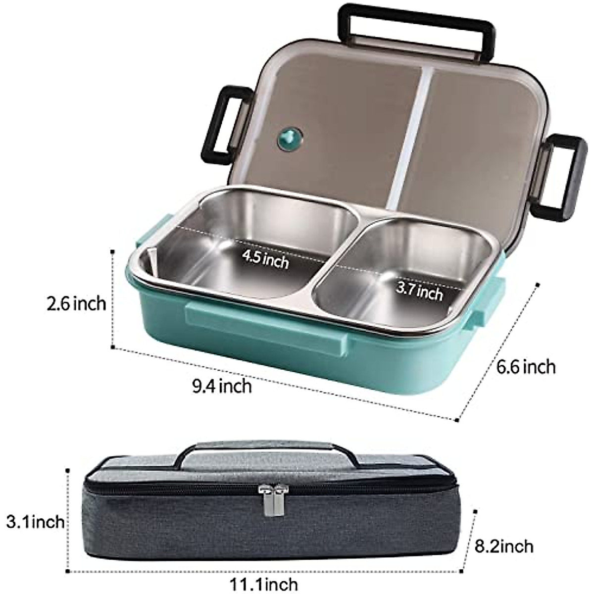 LANSKYWARE 2 Compartments Bento Lunch box with Insulated Lunch Bag and Portable Utensils, Stainless Steel Food Lunch Containers for Adults Men Women
