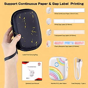 MARKLIFE P12 Portable Bluetooth Label Printer - Mini Thermal Sticker Machine for Home, Office, Storage, Barcode, Gift Labels (Color, 1 Printer+4 Tapes+Case)