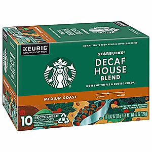 Starbucks Decaf House Blend Coffee K-Cup Pods, Medium Roast Decaffeinated Ground Coffee K-Cups for Keurig Brewing System, 10 CT K-Cups/Box (Pack of 2)