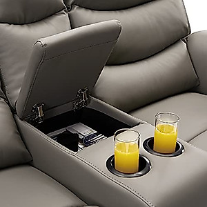 Faux Leather Manual Motion Reclining Loveseat Sectional Sofa Couch with 2 Cup Holders and Two Recliner Chaise ,PU Wall Hugger Sofa & Couch for Home Theater Apartment RV Living Room Furniture Sets