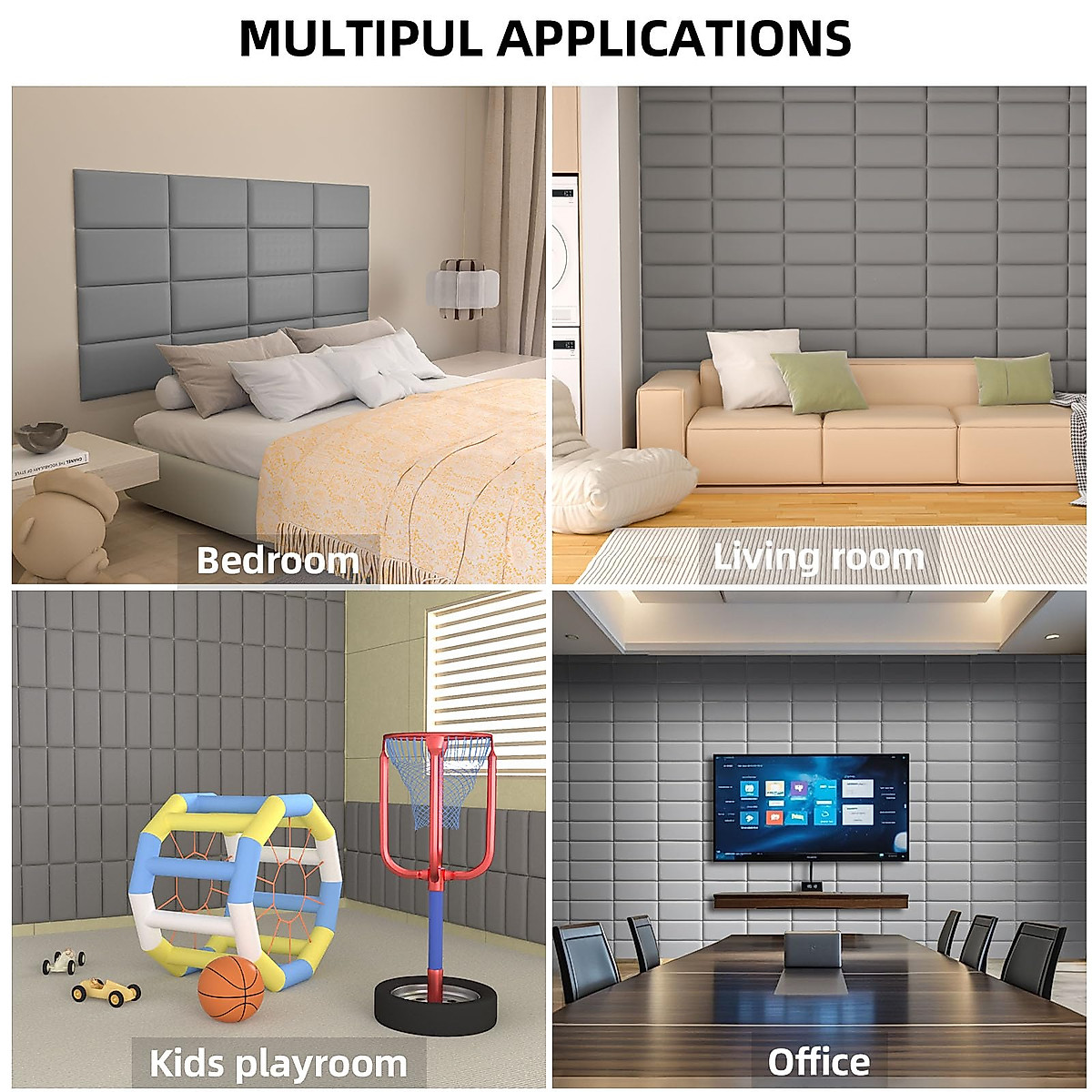 Elvone Upholstered Headboard Panels, 6 Panels Sized 7.8" x 15.7" Peel and Stick Padded Wall Panels for Kids, 3D Anti-Collision Wall Mounted Bed headboard for Full, Grey