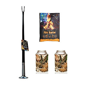 Fireplace Blow Poker Bundle with InstaFire Starter - All in one Fire Poker, Blow Poke, Rake Tool