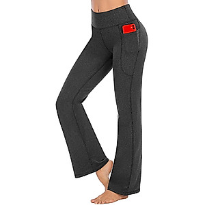 Heathyoga Women's Yoga Pants with Pockets for Women Bootcut Wide Leg Pants for Women High Waisted Workout Pants Charcoal