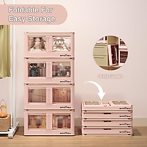 BROVIEW 32qt Pink Storage Bins with Lids for Women Girls Lady, Pink Closet Organizers and Storage, 3 Pack Pink Stackable Collapsible Plastic Storage Bins with Lids for Hat Bag Dressing Table Dorm Room