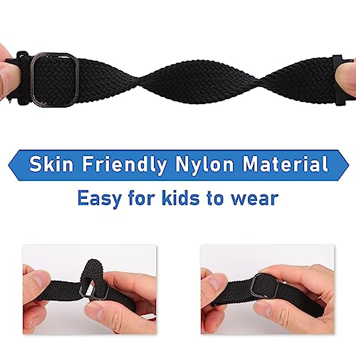 2 Packs Braided Nylon Bands Compatible with Gizmo Watch 3/2/1 Band for Kids,20mm Sost Breathable Elastic Stretchy Watch Band Replacement with Adjustable Buckle