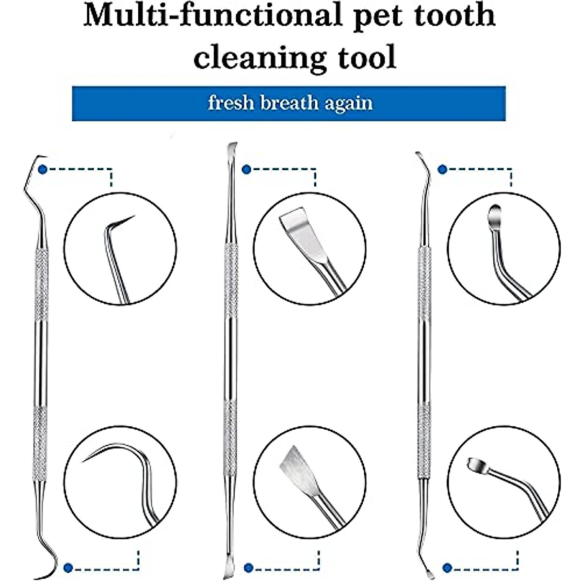Hotop 3 Pieces Dog Dental Tooth Scaler and Scraper Stainless Double Headed Tarter Remover Scraper Pet Teeth Cleaning Tools for Dog and Cat£¨Silver£©