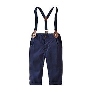 Moyikiss Studio Baby Boy Gentleman Outfit Long Sleeve Shirt with Bowtie Suspender Pants Casual Suit (Yellow, 80/12-18Months)