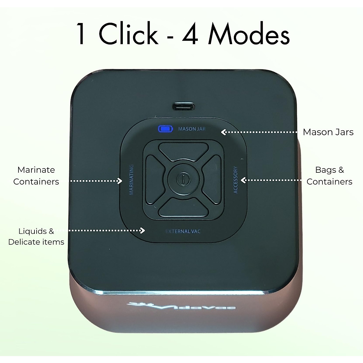 VIDAVAC Multifunctional Electric Mason Jar Vacuum Sealer WHITE– Compatable with Regular & Wide Mouth Jars, Containers, Bags & Wine Bottles – Canning/Pickling/Fermanting and Storage Solution. (White)