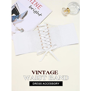 Asooll Fashion Elastic Corset Belt Wide Lace Waist Belt Party Club Prom Clothing Waist Corset for Women and Girls(White)