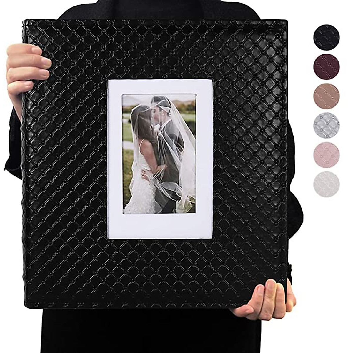 RECUTMS Photo Album 4x6 600 Photos Black Inner Page Button Grain Leather Big Capacity Pockets Pictures Album Birthday Christmas Photo Albums Wedding Anniversary (Black)