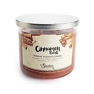 Cinnamon Bark Highly Scented Natural 3 Wick Candle, Essential Fragrance Oils, 100% Soy, Phthalate & Paraben Free, Clean Burning, 14.5 Oz.