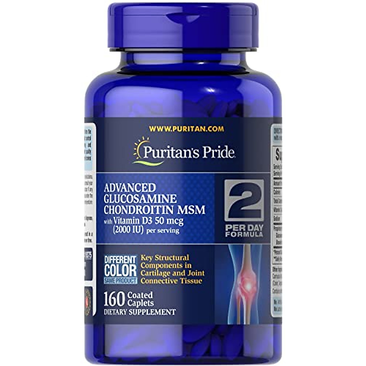 Puritans Pride Triple Strength Glucosamine Chondroitin with Vitamin D3 Caplets, 160 Count