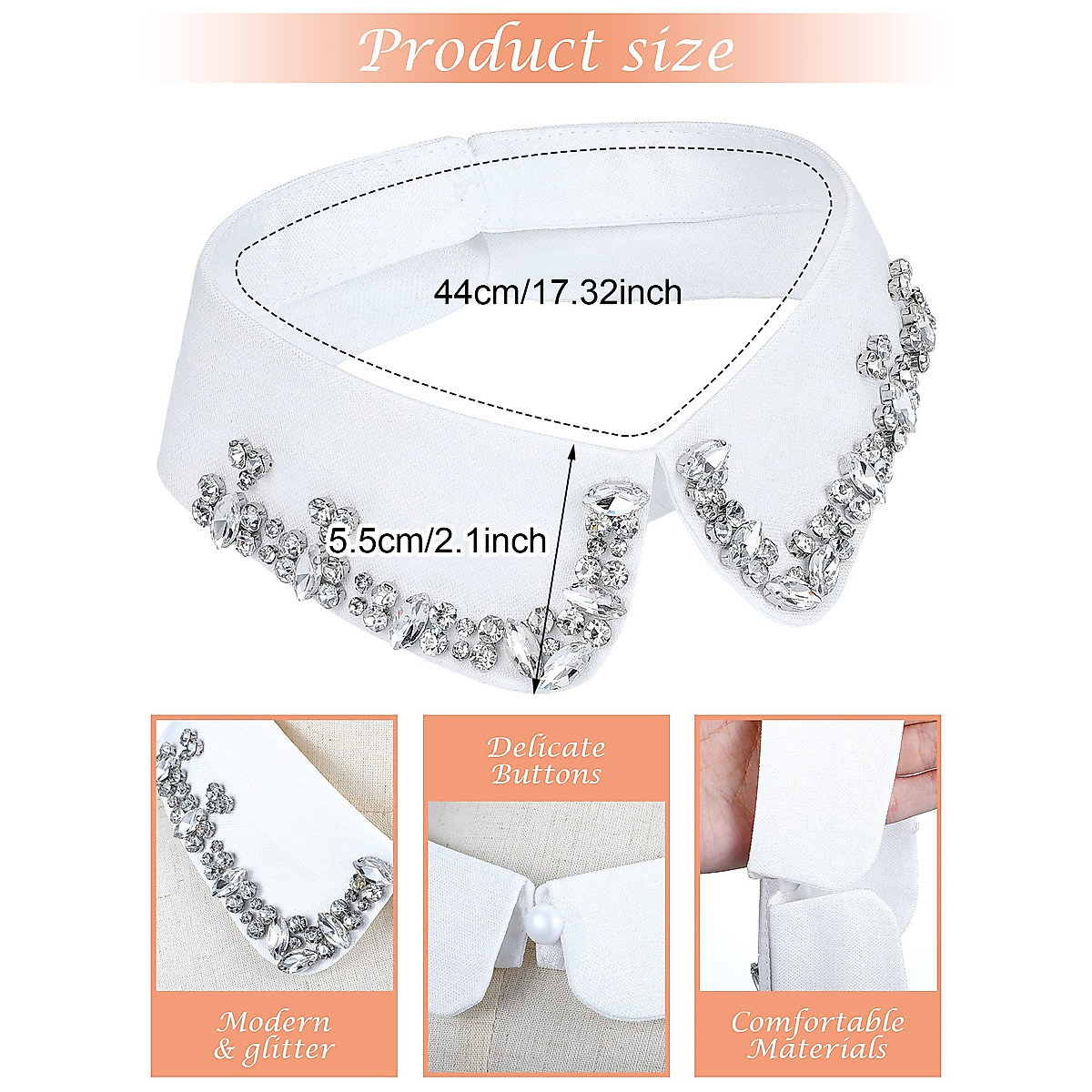 Giegxin 6 Pieces Rhinestones Half Shirt Blouse Dickey Collar Fake Collar Rhinestone Shirt Detachable Collar for Women Outfits(Black and White)