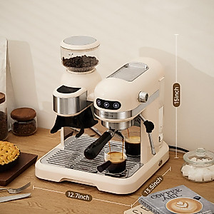 Neretva 20 Bar Espresso Coffee Machine with Grinder Steam Wand for Latte Espresso and Cappuccino, 58MM Portafilter Espresso Maker For Home Barista, 1350W Premium Italian High Pressure (Beige)