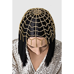 BABEYOND Vintage Style Roaring 20s Crystal Rhinestone Flapper Cap Headpiece Head Jewelry Chains (A-Gold)
