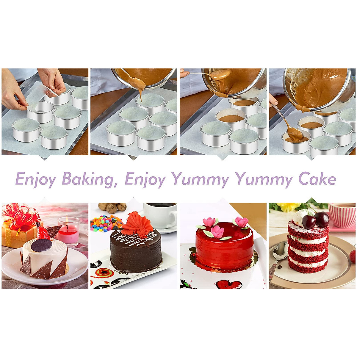 TeamFar 4 Inch Cake Pan, 6 Pcs Layer Baking Round Cake Pans Set Stainless Steel, For Baking Steaming Serving, Healthy & Sturdy, Mirror Finish & Dishwasher Safe