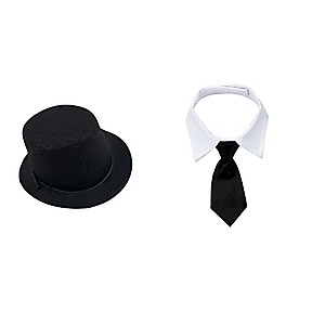 2pcs Pet Gentleman Hats Set, Top Hat and Adjustable Formal Collar Neck Tie, Wedding Cowboy Hat Pet Bow Tie