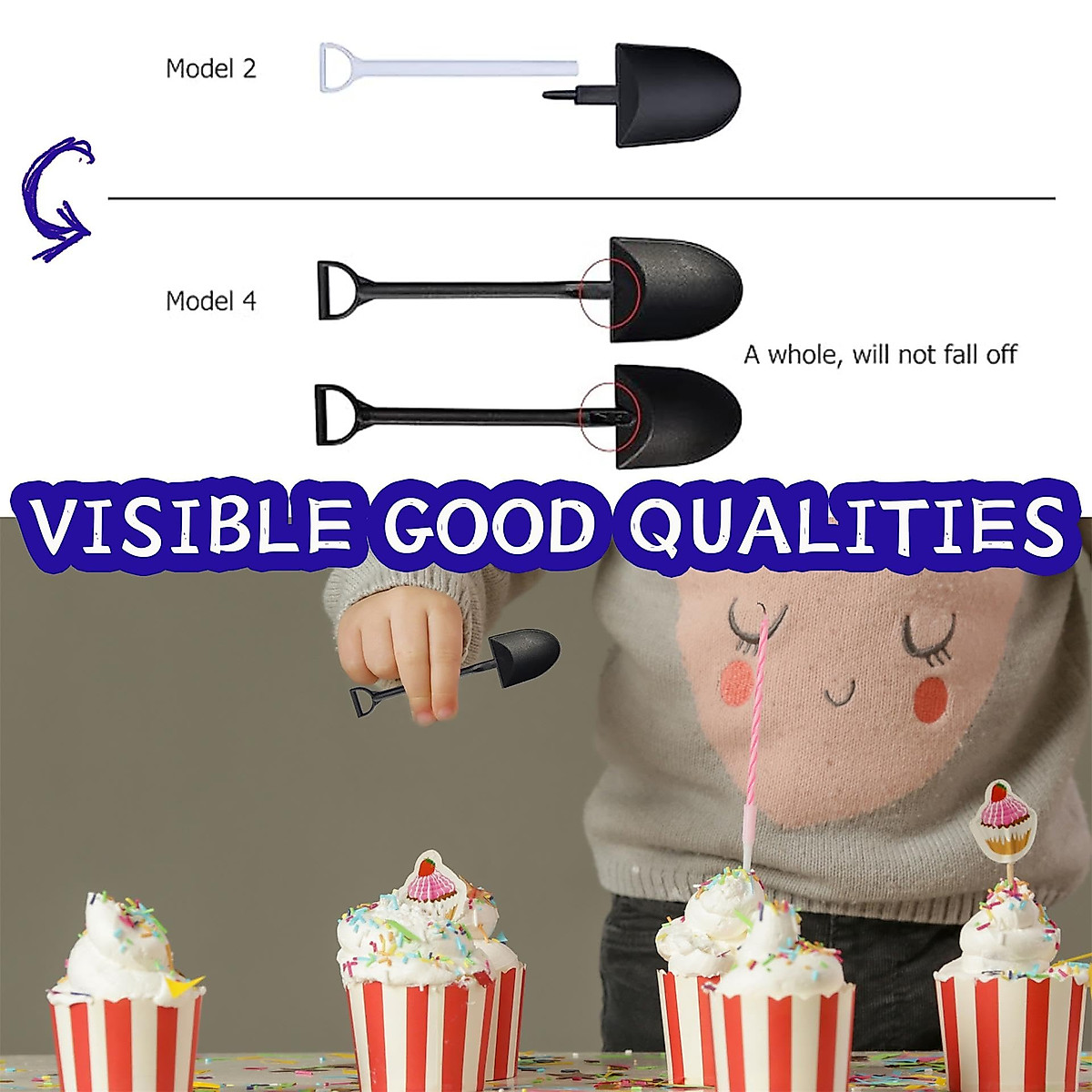 OaaXbbECco Novelty Mini Shovel Shape Spoons Cute Disposable Plastic Dessert Spoons (100)