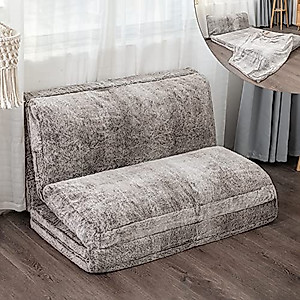 LITA Folding Mattress Sofa, Foldable Double Sofa Bed Foam Filling Convertible Sleeper Sofa Bed Modern Soft Faux Fur Wall Sofa Bed with Removable Cover for Living Room/Apartment/Dorm, Coffee