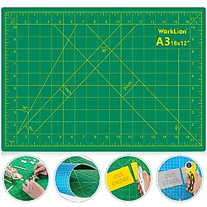 WORKLION 12" x 18" Art Self Healing PVC Cutting Mat, Double Sided, Gridded Rotary Cutting Board for Craft, Fabric, Quilting, Sewing, Scrapbooking Project……