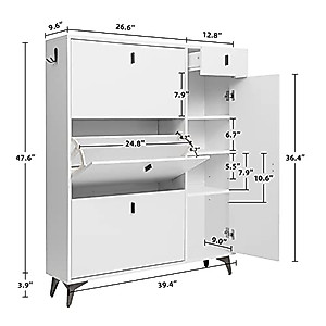 ARTETHYS Shoe Cabinet-Freestanding Shoe Storage Cabinet 22 Pair Shoe Rack Storage Organizer with 3 Flip Drawers-White Modern Shoe Organizer Cabinet with Doors for Entryway