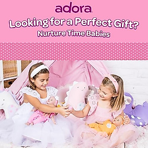 Adora Nurture Time Babies Collection, 13" Baby Doll and Clothes Set with 3 Touch Activated Features Includes Removable Cloud Patterned Outfit, Doll Bottle, Birthday Gift For Ages 1+ - Sweet Orange
