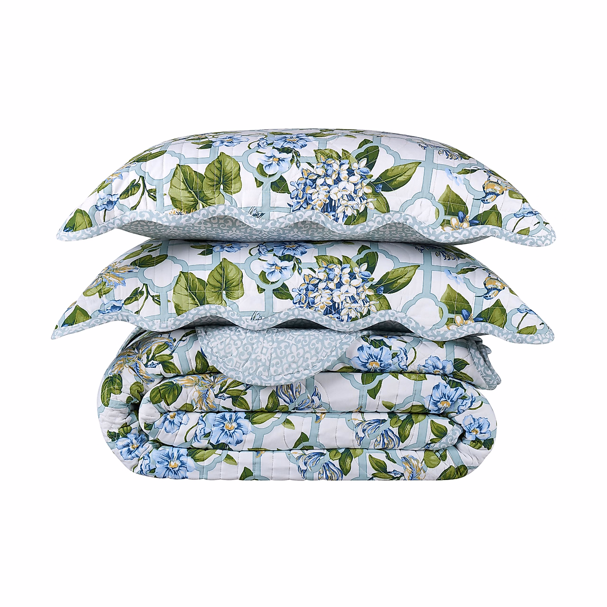 Waverly Grand Arbor Printed 3 Piece Cotton Bedspread Set, Luxurious All Season Bedding Set, Includes Bedspread and 2 Pillow Shams, Machine Washable King Bed Set, Blue