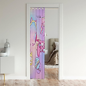 Modern Gamer Doorway Curtain for Privacy,Pink Headset Gamepad Blackout Curtain 52" W X 80" L,Video Games Door Drape for Hallway Entrance Pantry