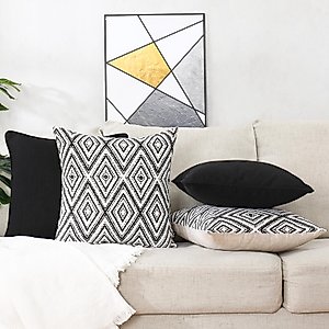 THOHAG Set of 4 Throw Pillow Covers 18 x18 inches, Soft Linen Cushion Covers, Square Decorative Couch Pillows Covers for Sofa Living Room, Black