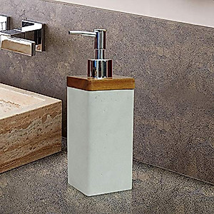 nu steel Concrete, Made of Cement Bath Accessory Set Vanity Countertop, 7pc Luxury Ensemble-Cotton Swab, Dish, Toothbrush Holder, soap Pump, Waste Basket, Tissue Box, Tray, Grey Stone/Brown