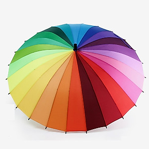 meizhouer 24k Rib Large Color Rainbow Umbrella Fashion Long Handle Straight Anti-UV Sun/Rain Stick Umbrella (automatically opened)