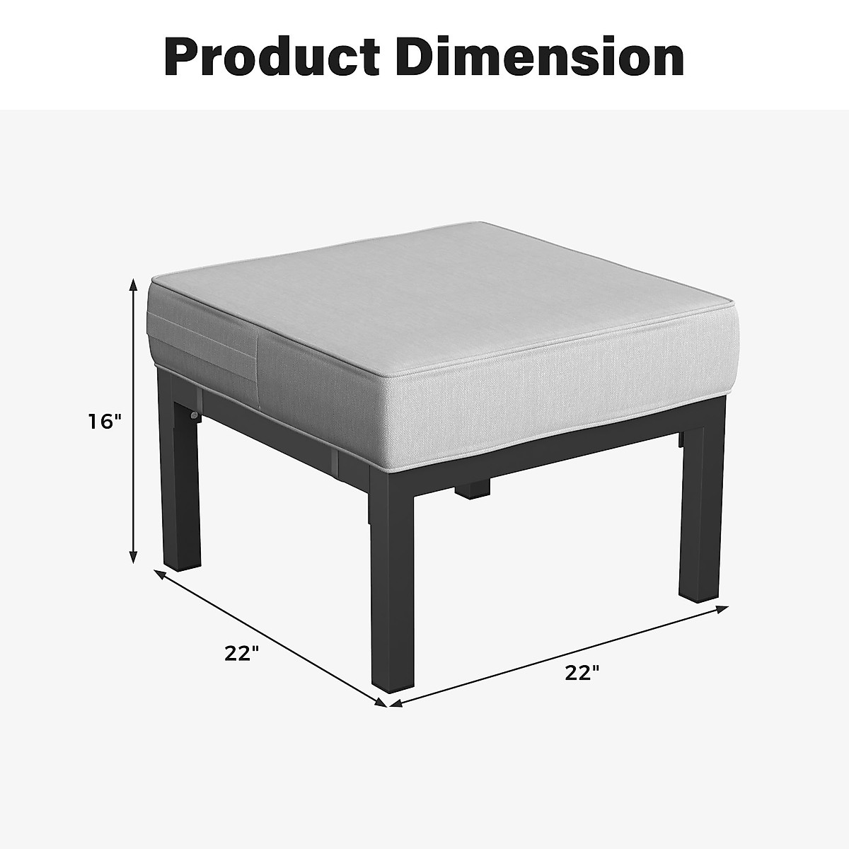 Solaste Outdoor Footstools Patio Ottoman Set of 2, Aluminum All-Weather Outdoor Footrest Seat with Removable Cushions, Patio Furniture Ottomans for Garden, Backyard, Poolside-Grey