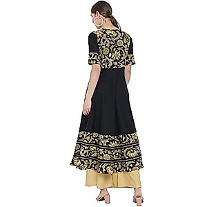 Yash Gallery Women's Cotton Floral Print Anarkali Kurta (Black)