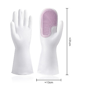 QQLADY PVC household cleaning magic brush, dishwashing gloves, anti slip and heat insulation gloves, household thickened wear-resistant shoe brushing gloves