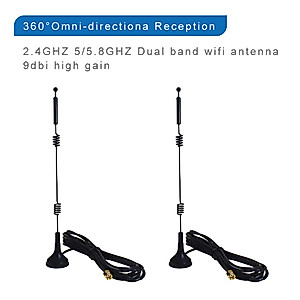 Dual Band Long Range WiFi Antenna (4-Pack), Eifagur 9dbi 2.4GHZ 5GHZ 5.8GHZ RP-SMA Connector with Magnetic Base for IP Camera WiFi Router Computer Network Devices Wireless Range Extender