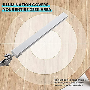 LED Desk Lamp, BZBRLZ Metal Swing Arm Lamp, Eye-Caring Architect Task Lamp, Dimmable Office Table Lamp with 3 Color Modes, 10 Brightness Levels & Adapter, Memory Function(White)