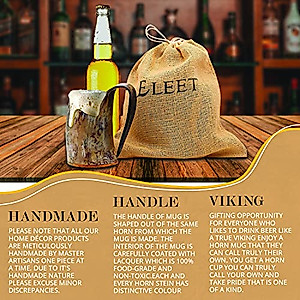 Eleet Original Viking Drinking Horn Mug - 20 Oz Wood Base Extra Large Medieval Inspired Cup Unpolished Natural & Real Horn Tankard (20 Oz Jumbo Unpolished)