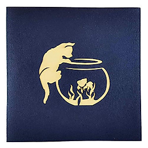 iGifts And Cards Two Cute Cats With Fish Bowl 3D Pop Up Greeting Card - Playful, Furry, Lovable, Pussycat, Active, Meow, Kittens Half-Fold, Happy Birthday, Just Because, Thinking of You, Friendship