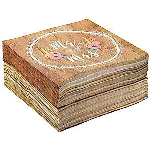 BLUE PANDA 150-Pack Mr and Mrs Napkins, Disposable, Rustic-Style Wedding Napkins for Reception, Bridal Shower Decorations, Engagement Party Supplies (6.5x6.5 in) Bulk Pack