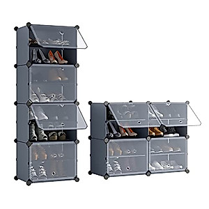 UNZIPE 40 Pairs Shoe Storage Cabient, Pleastic DIY Cube Organizer Shoes Shelve with Doors, Freestanding Shoes Tower Closet Bedroom Hallway