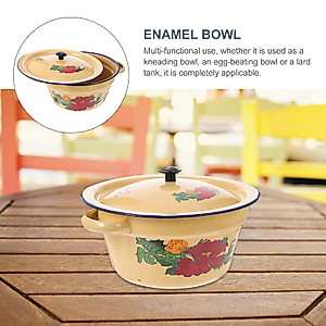 YARDWE Oven Stainless Steel Mixing Bowl Enamel Bowls Vintage Metal Bowls: Salad Bowl with Lid Washing Basin Ramen Bowls Soup Bowls Serving Bowl for Soup Noodle Pho Udon Stainless Steel Mixing Bowl