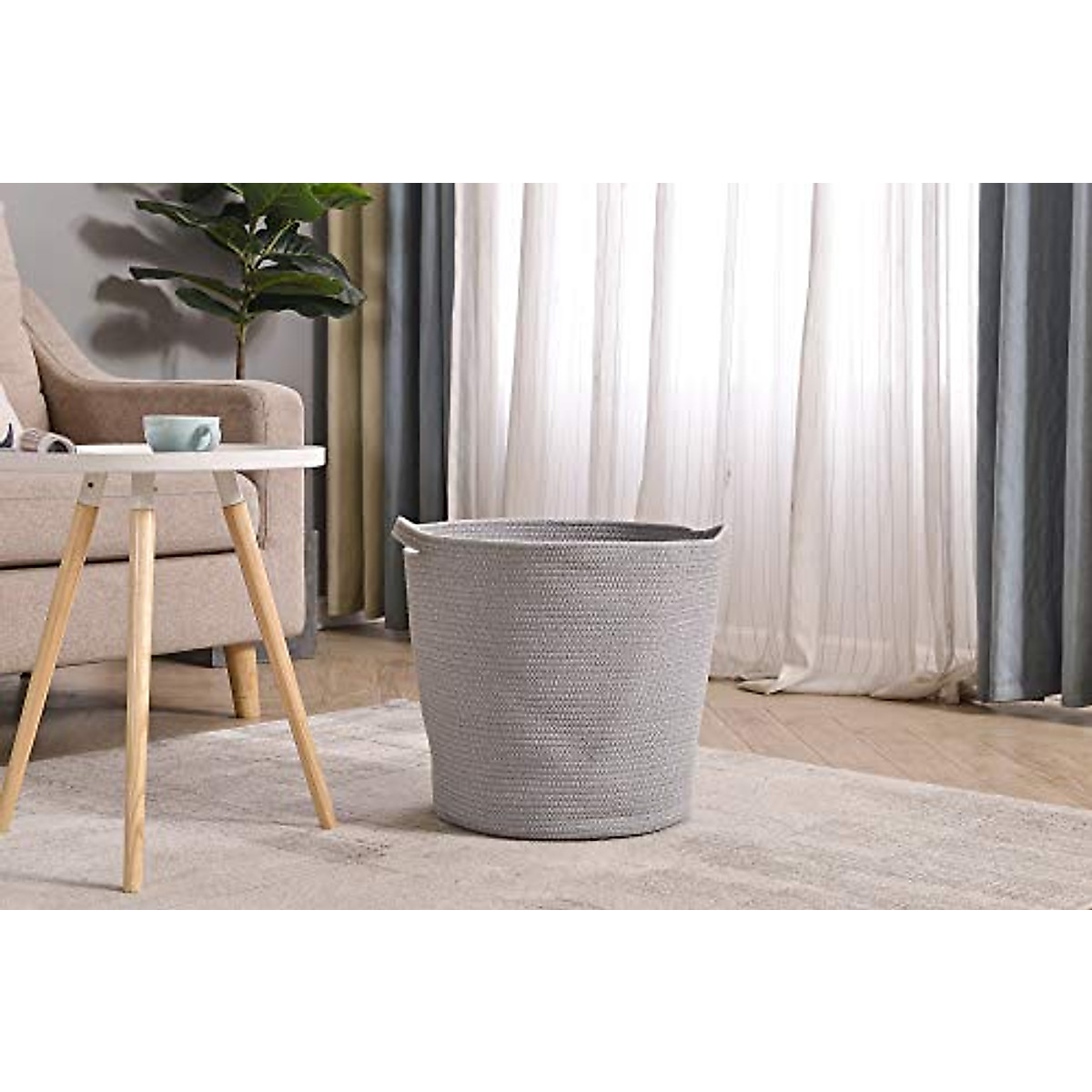 Grey-Clothes Basket with Handles, Laundry Basket, Hampers for Laundry, Grey Rope Basket Grey, Woven Blanket Basket, Toy Baskets, Floor Basket, Towel Basket, Environmental Protection Material