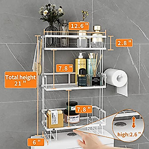 Fokyfok Over Toilet Bathroom Organizer,Over The Toilet Storage Shelf, Toilet Shelf with Toilet Paper Holder,Bathroom Shelf Over Toilet,3 Tier Toilet Storage Rack White Metal
