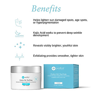 Hydro-Glo Peel Pads - Enhanced with Kojic, Mandelic, Glutathione, Licorice, Papaya, Pineapple, Bearberry Extracts (10% Strength Peel)