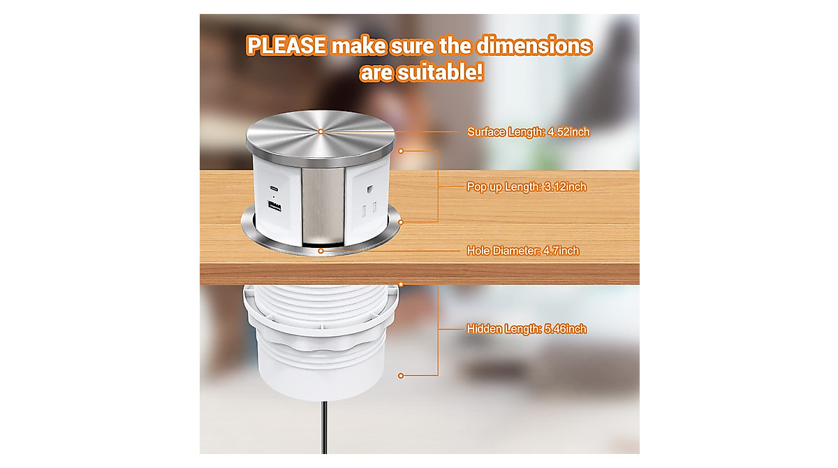 Pop Up Outlet for Countertop - Retractable Power Strip with USB Ports