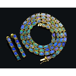 24.20 Carats Natural Ethiopian Welo Opal Cabochon Tennis Bracelet 925 Sterling Silver October Birthstone Jewelry Birthday Gift Love and Friendship Gift For Girlfriend Gift For Her (18 Inches, Sterling Silver)