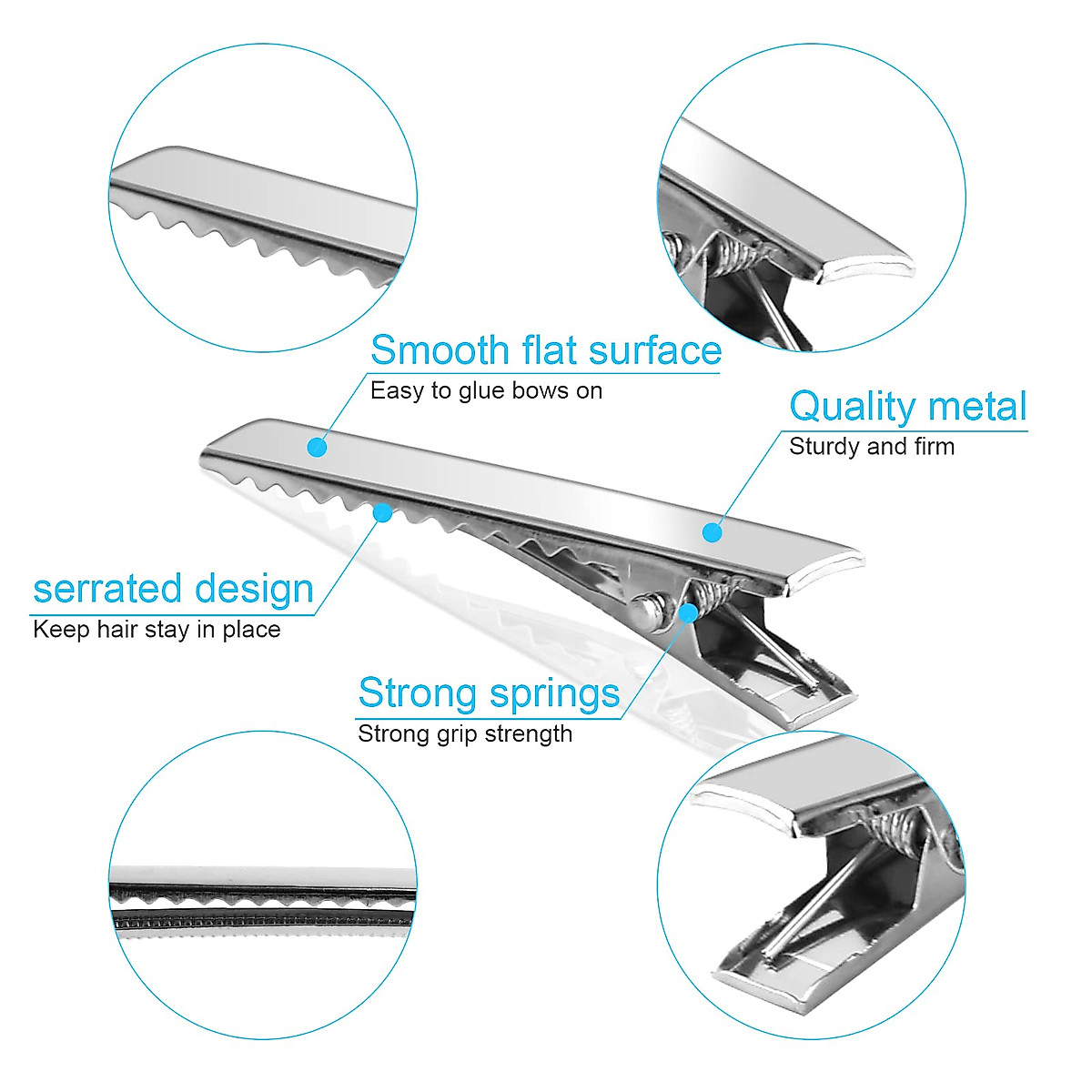 PHSZZ 70 Pcs Alligator Hair Clips, 3 Sizes Oversized Metal Silver Hair Bow Clips Single Prong Hairdressing Salon Hair Grip DIY Accessories Hairpins for Women Bows Making Crafts (3.9-2.2-1.8 inch)