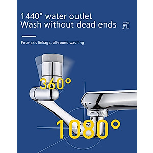 Faucet Extender,1440°Rotating Splash Proof Filter Extender Faucet Aerator, 2 Water Outlet Modes Swivel Robotic Arm Adapter For Bathroom Kitchen-Gold double water outlet