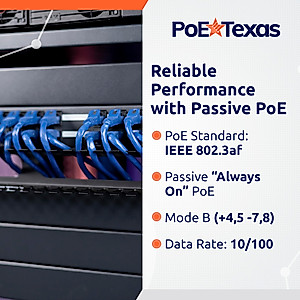 PoE Texas POE-16-48v120w | 16 Port Passive PoE Injector - Power Over Ethernet for 802.3af Cameras, IP Phones, Access Points and More with 10/100 Data